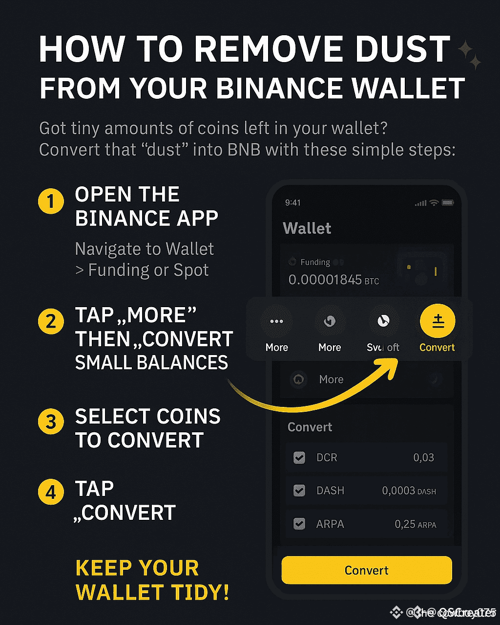 🧼 Clean up the small cryptocurrency balances in your Binanc | the cowboy075 on Binance Square