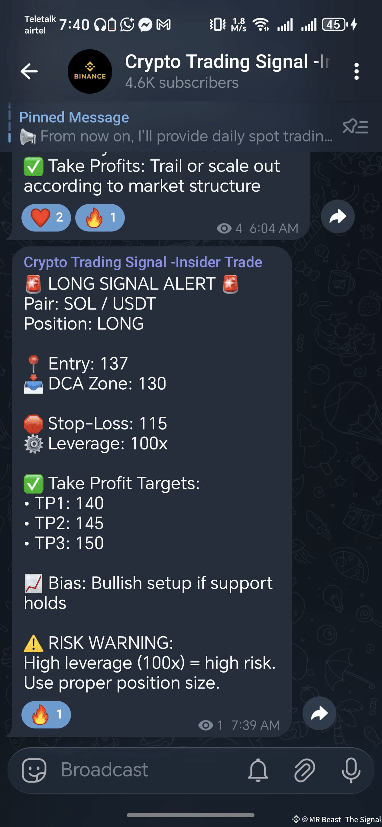 🚨 LONG SIGNAL ALERT 🚨 Pair: SOL / USDT Position: LONG $SOL | MR Beast ...
