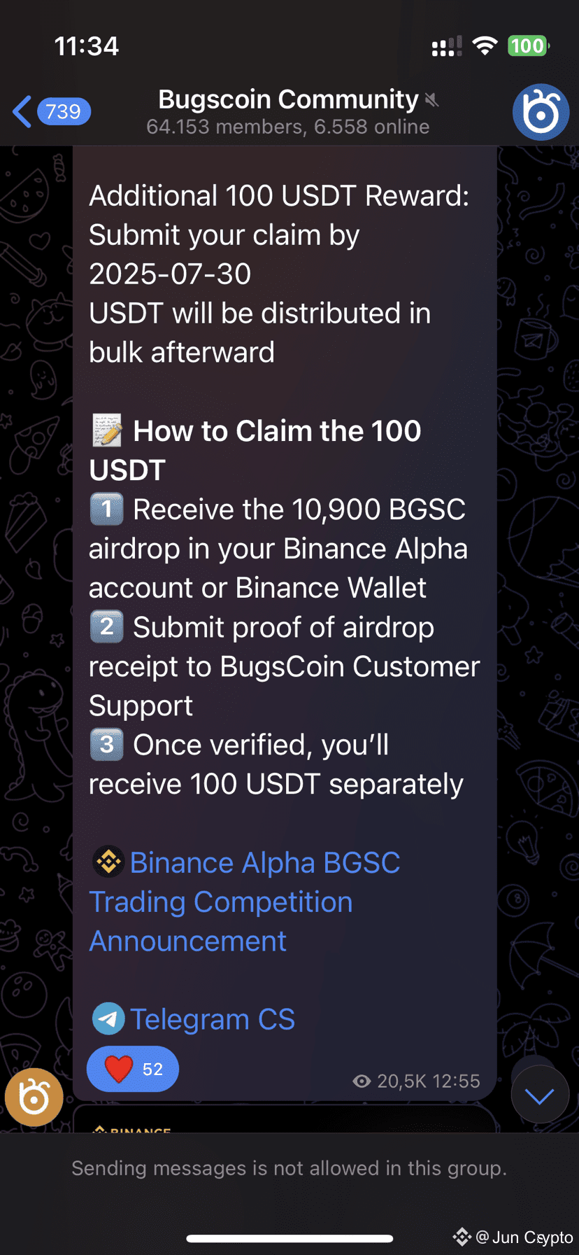 $BGSC Follow Bugscoin's Telegram to see how to receive an ad | Jun ...