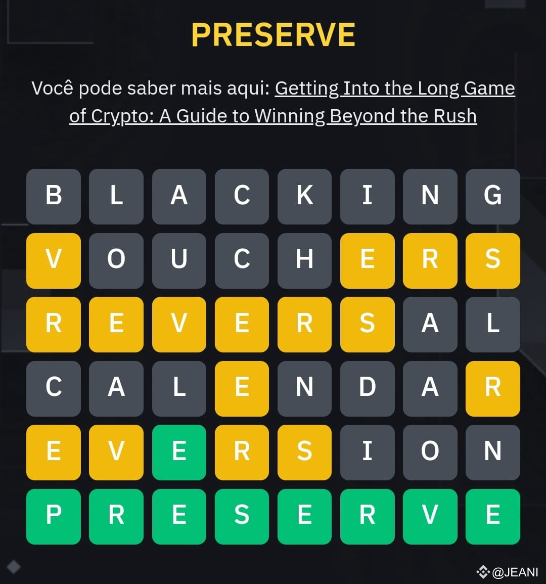 Words of the day . 08 letters Volatile and Preserve | JEANI on Binance ...