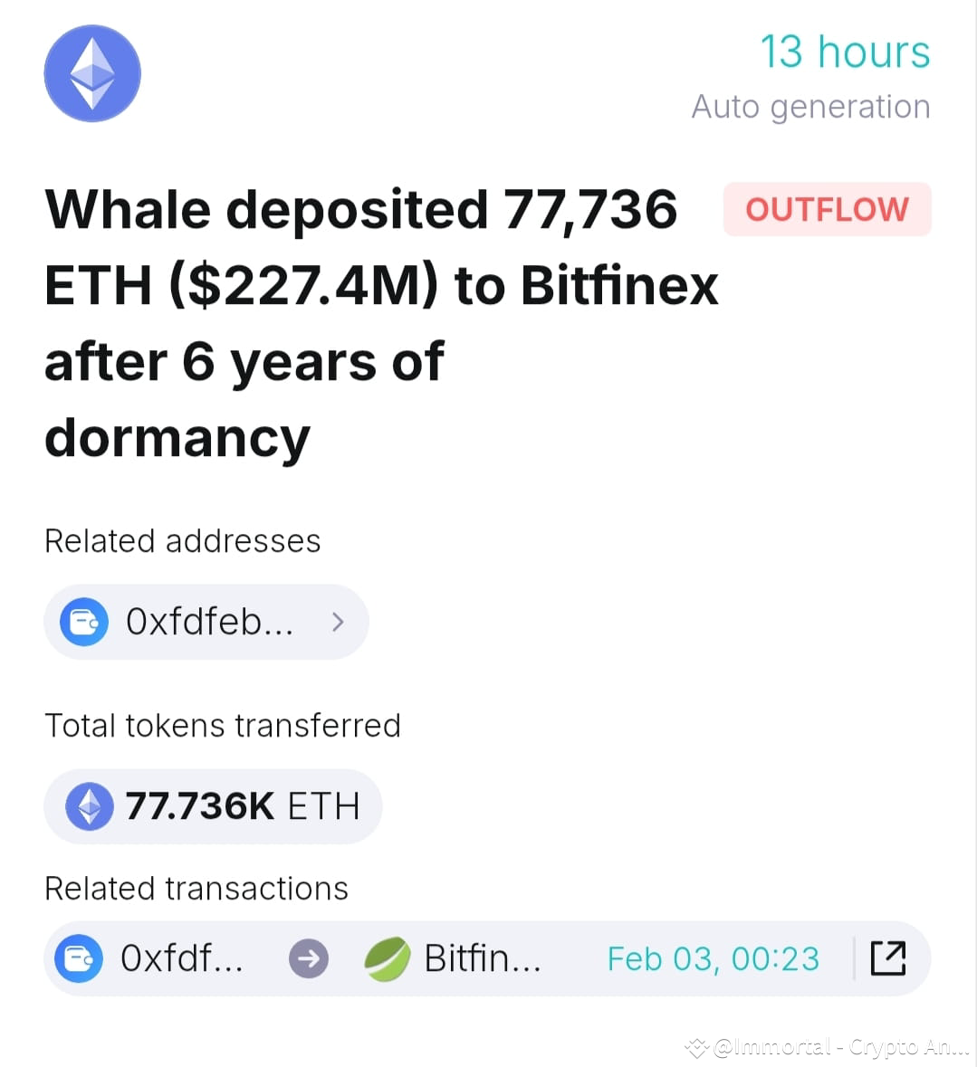 🚨🚨 Whale just deposited all 77,736 $ETH ($227.4M) to | Immortal - Crypto Alpha on Binance Square