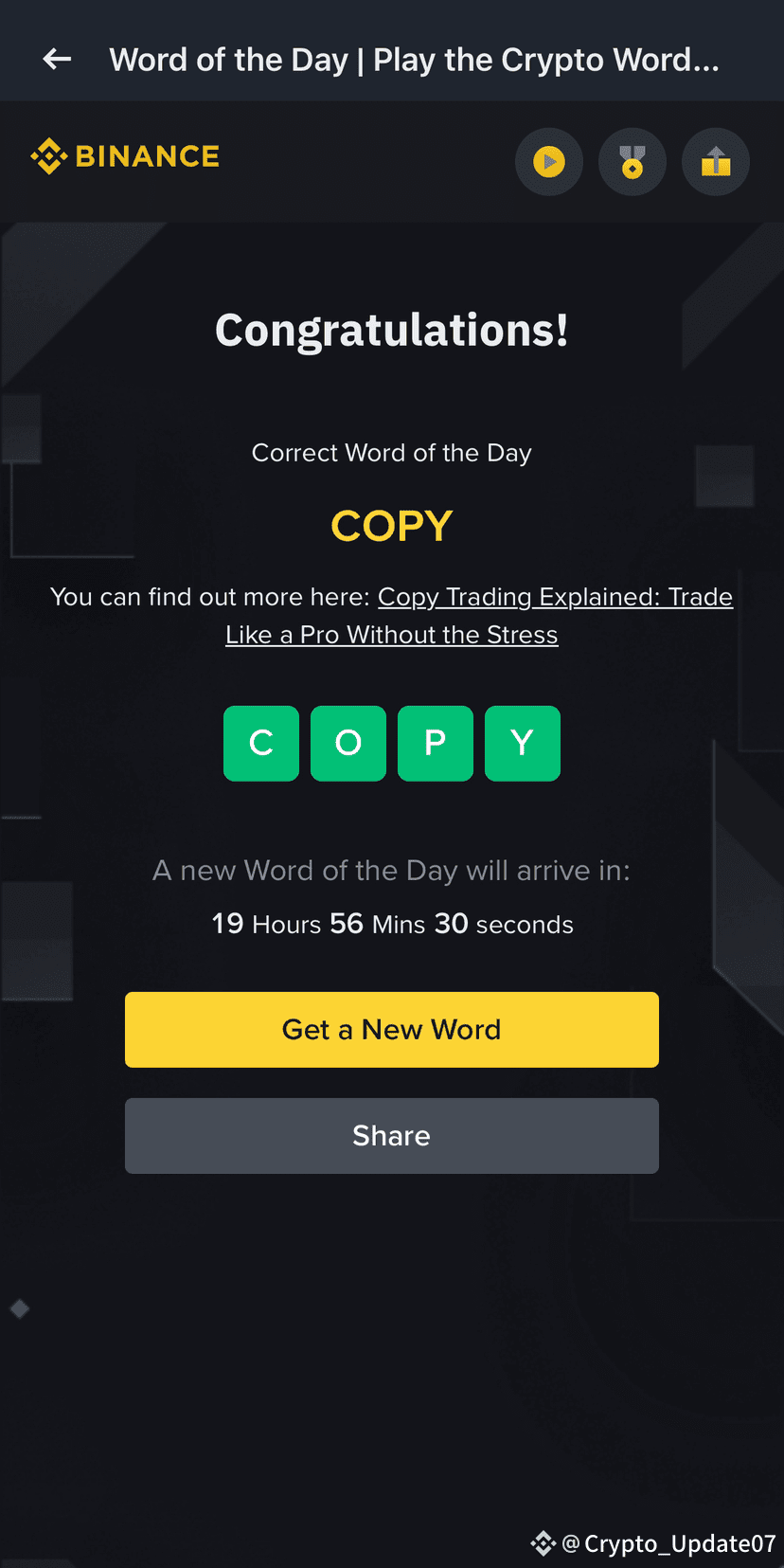 Word of the day. Play the crypto word challenge and earn wee | Crypto_Update07 on Binance Square