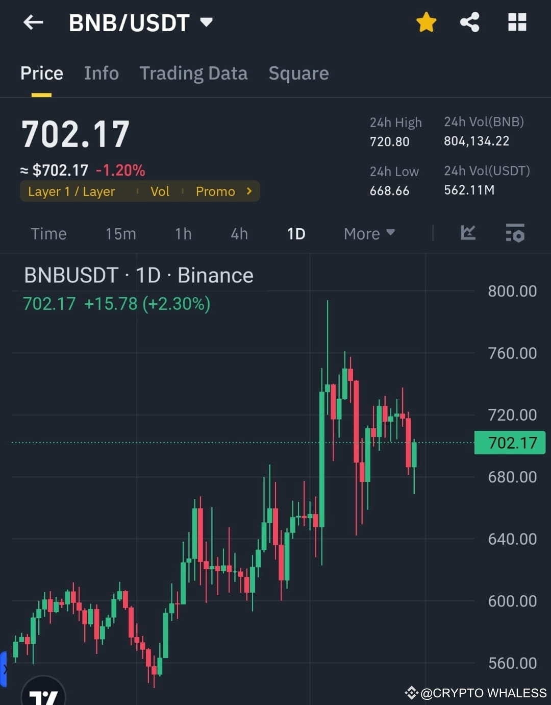 🚀 $BNB /USDT reached $702.17! What's next? The BNB/USDT | CRYPTO WHALESS on Binance Square