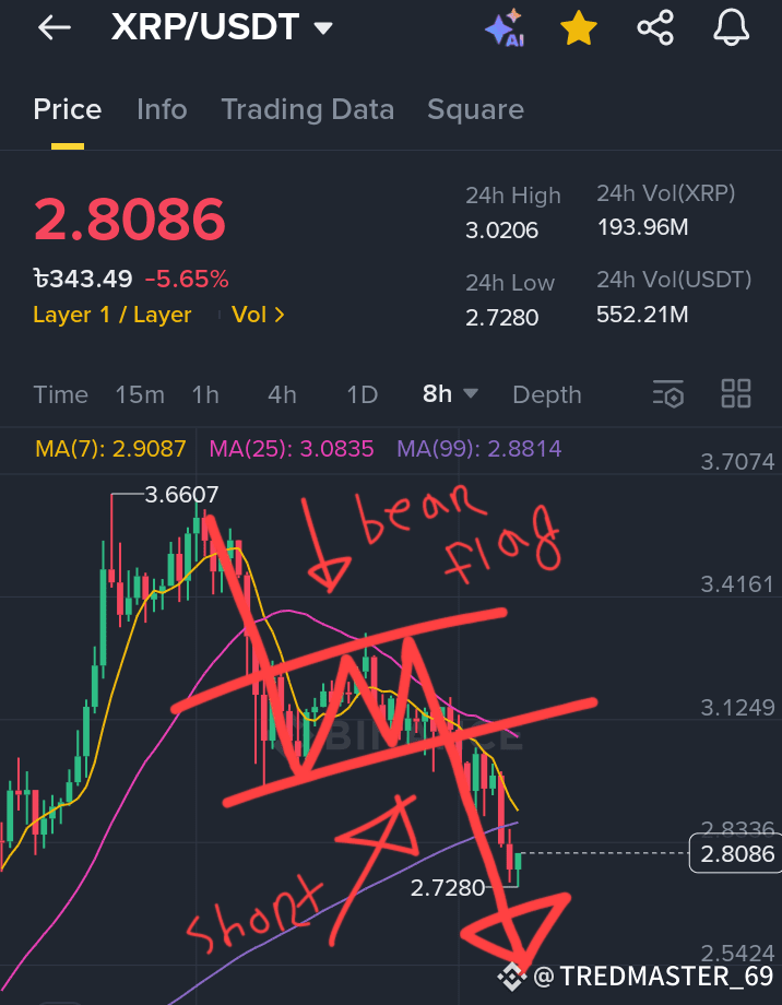 $XRP XRP on the Edge ⚠️🚩 | Bearish Flag Breakdown May Tri | TREDMASTER_69 on Binance Square