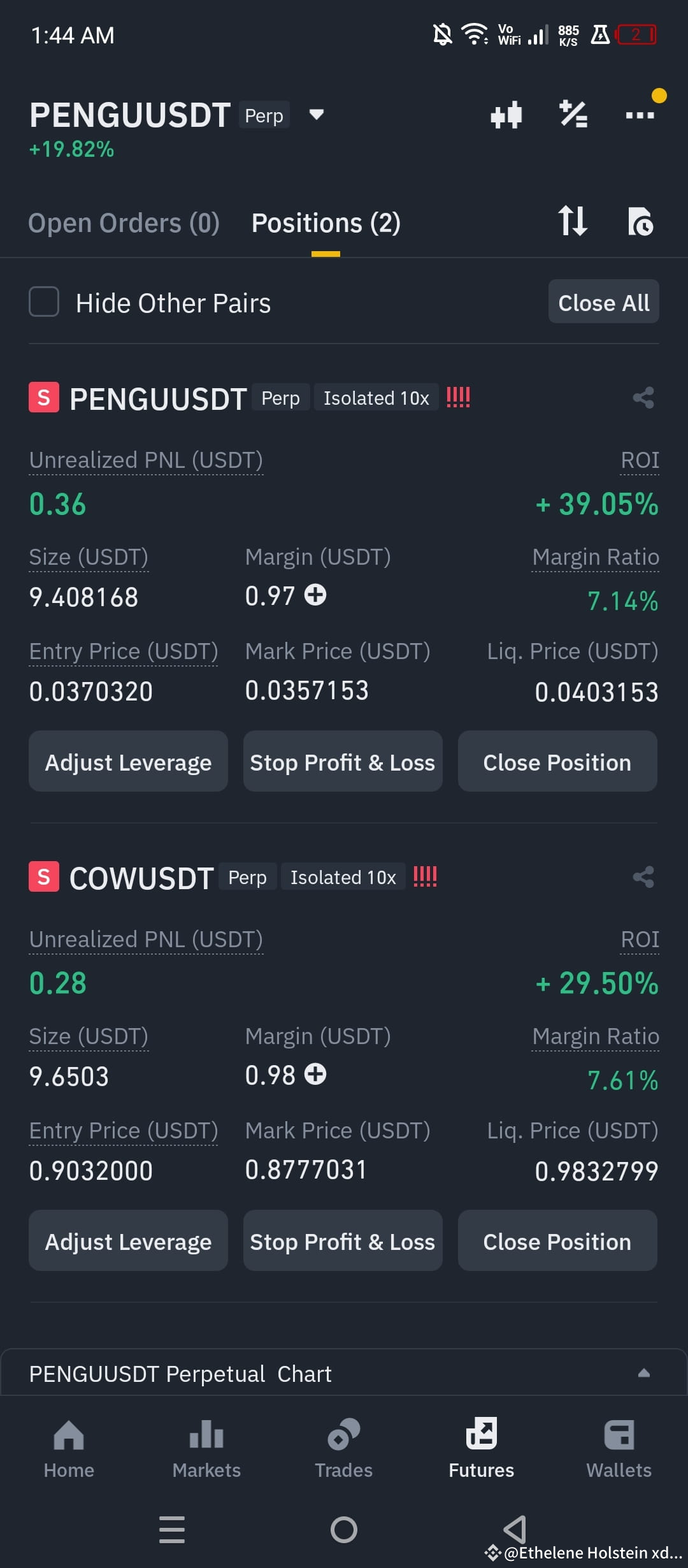 Update (Short) 👉👈.. not a trash talker.. $COW $PENGU | Ethelene ...