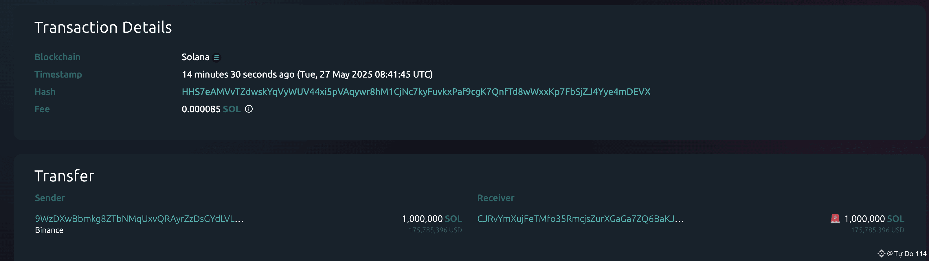 Large transaction: 1 million SOL (175 million USD) leaving Binance ...