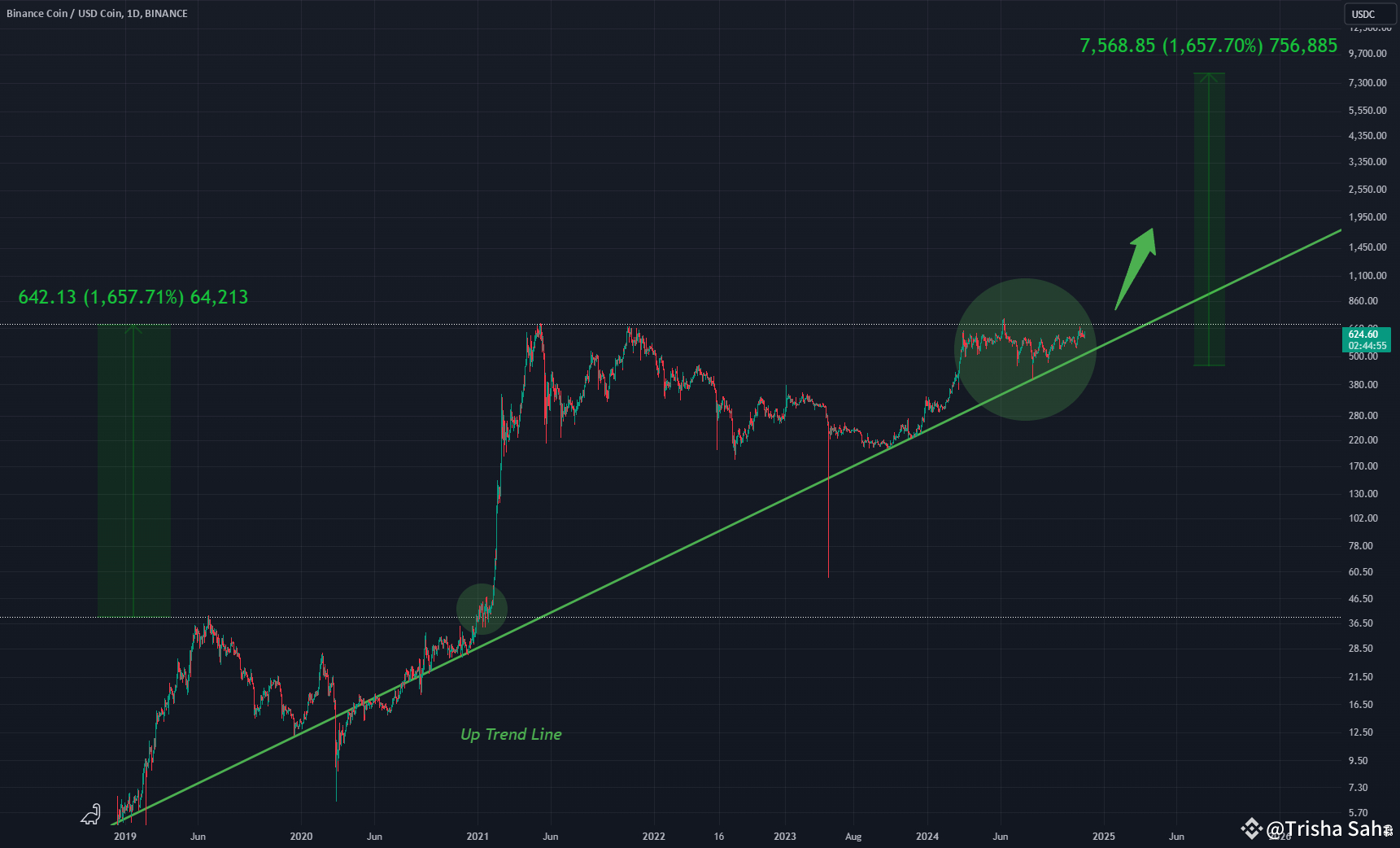 📊 NEUTRAL: #BNBUSDC | $BNB | 1D The green bull trend line | Trisha Saha ...