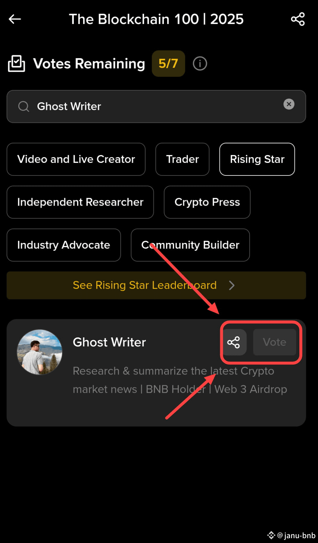 Vote for 👉 Rising Star @Ghost Writer | janu-bnb on Binance Square