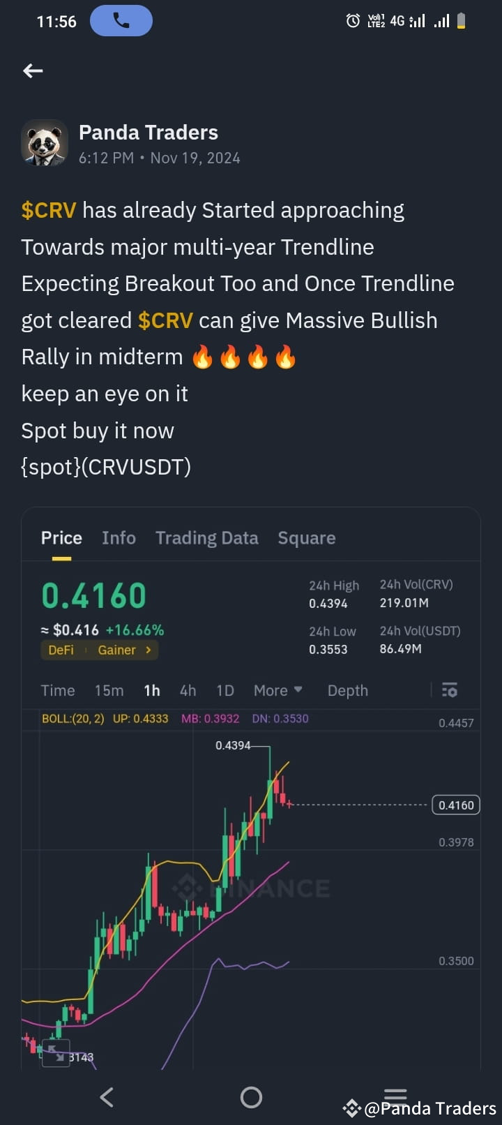 $CRV is rising upward as predicted 🚀🚀🚀 Pandatraders alre | Panda Traders on Binance Square