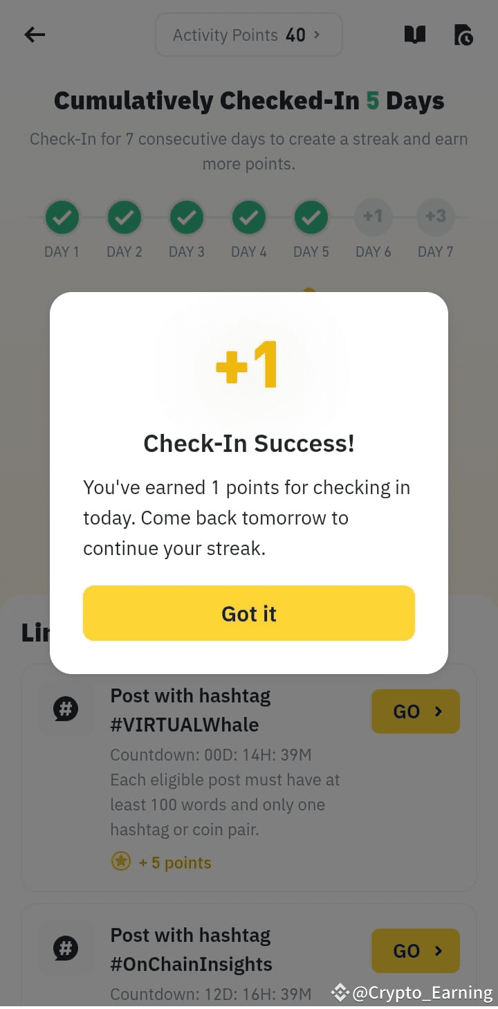 Complete your checkin Today and limited time task to earn po | Crypto_Earning on Binance Square