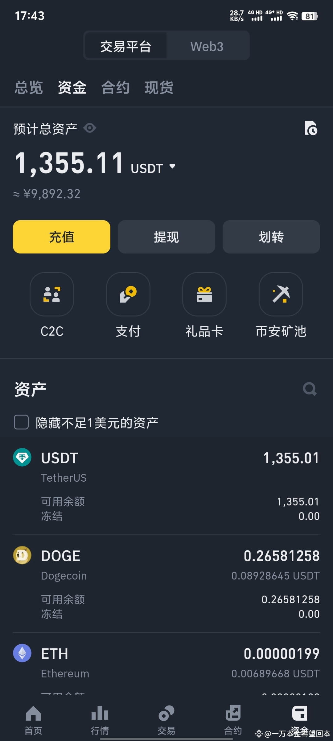 再入金1w，本金2w，希望回本。 $ETH $BTC $DOGE | 7万本金希望回本 on Binance Square