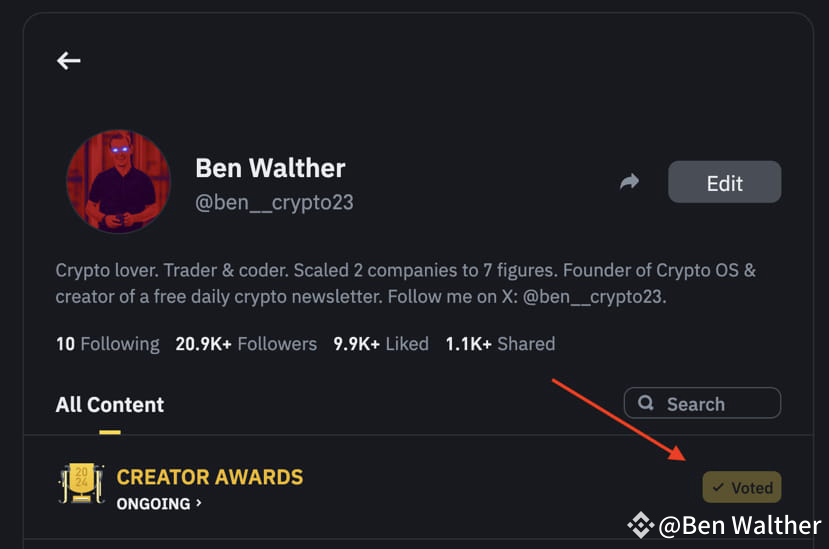 Vote And Win 🥇 I am thrilled to take part in the Binance | Ben Walther on Binance Square