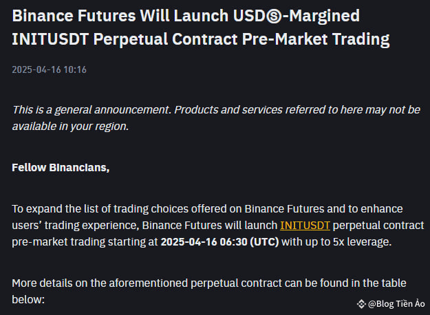 $INIT list Binance Futures Pre-market trading from 1:30 P | Blog Tiền ...