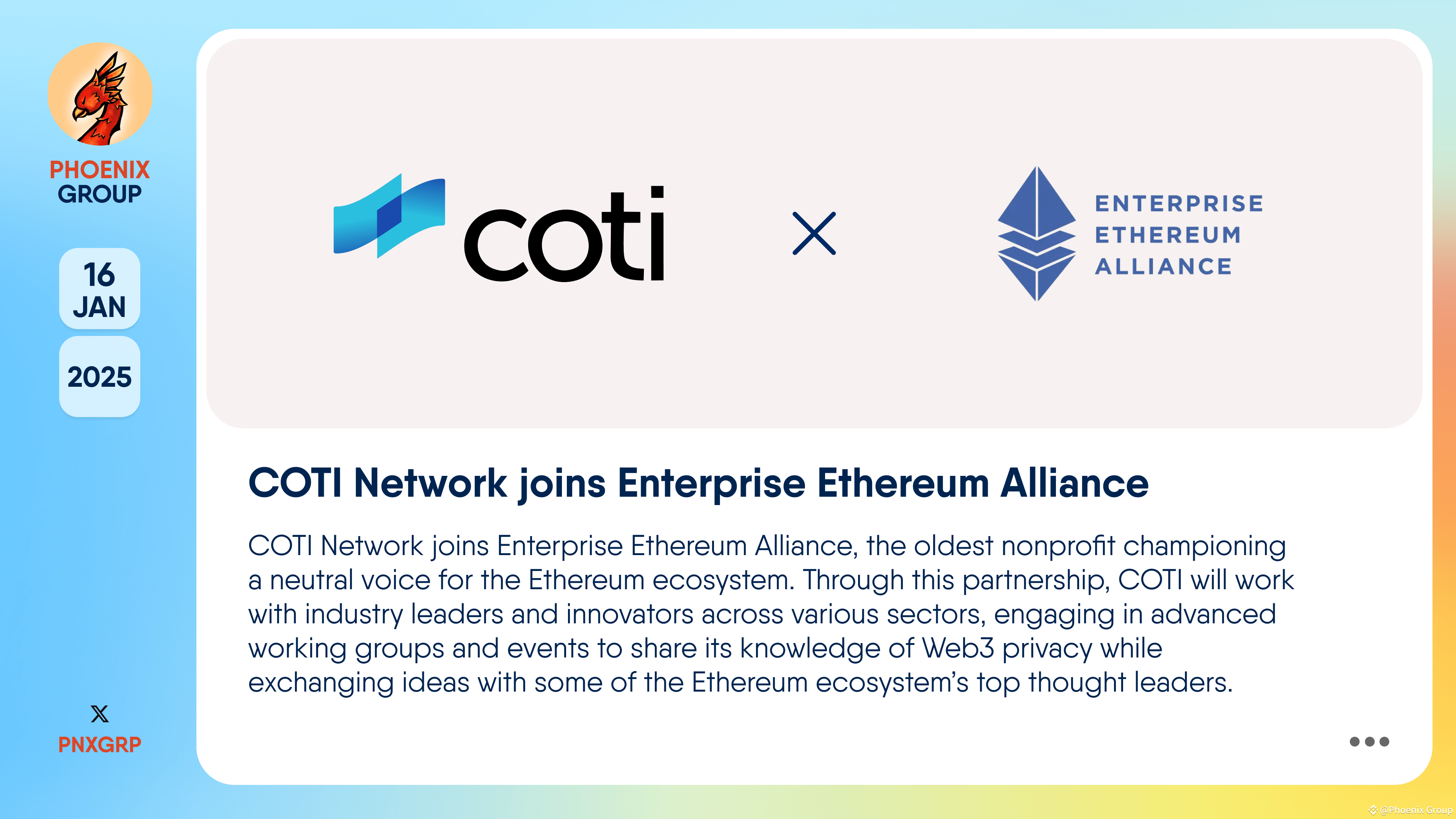 COTI Network joins Enterprise Ethereum Alliance #COTINetwo | Phoenix Group on Binance Square