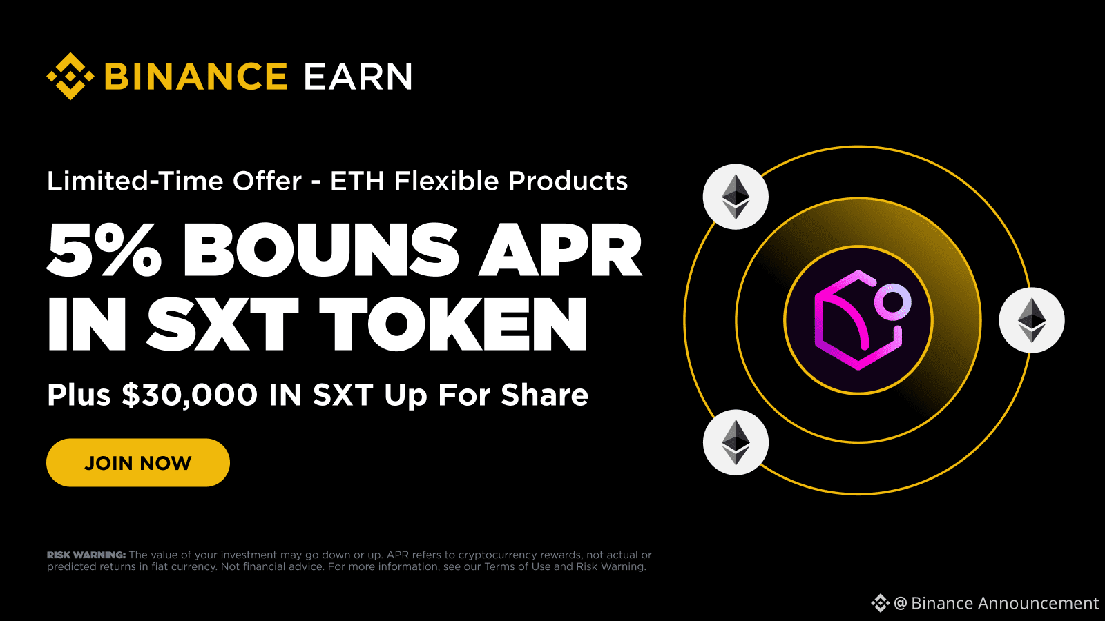 Binance Earn: Enjoy 5% Bonus APR and Share $30,000 in SXT with ETH ...
