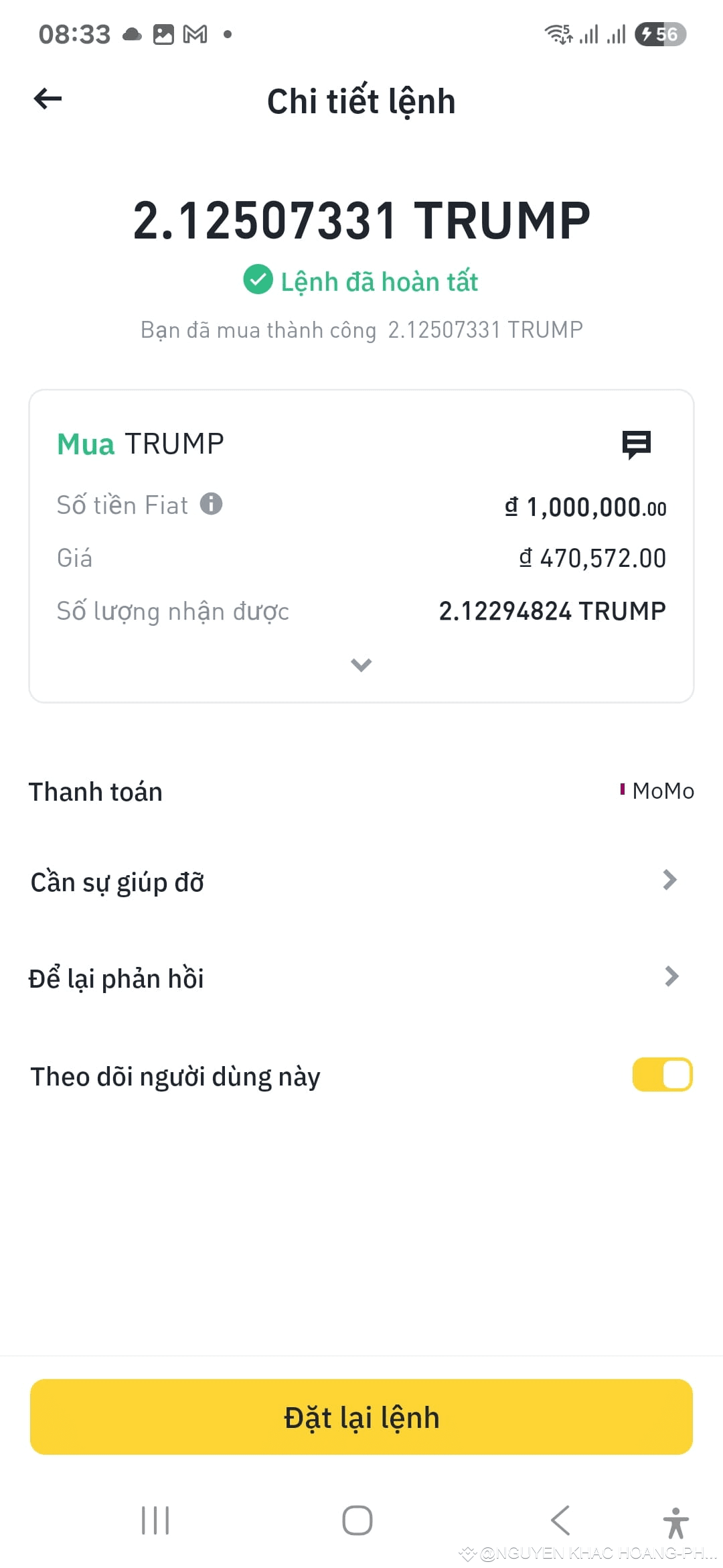 First transaction. | NGUYEN KHAC HOANG-PHAT TAI PHAT LOC on Binance Square