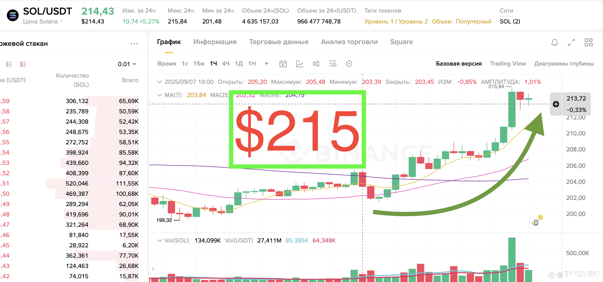 🚨SOL $SOL has risen to $215! 🚨 $SOL is gaining momentum | BYKOVSKII on ...