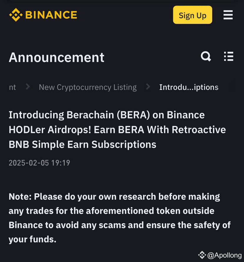 Binance Holder Airdrop introduces $BERA | Apollong on Binance Square