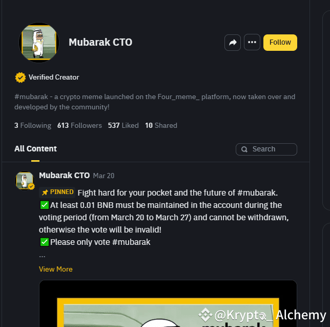 The Mubarak meme coin having a verified page on Binance Squa | Krypto ...