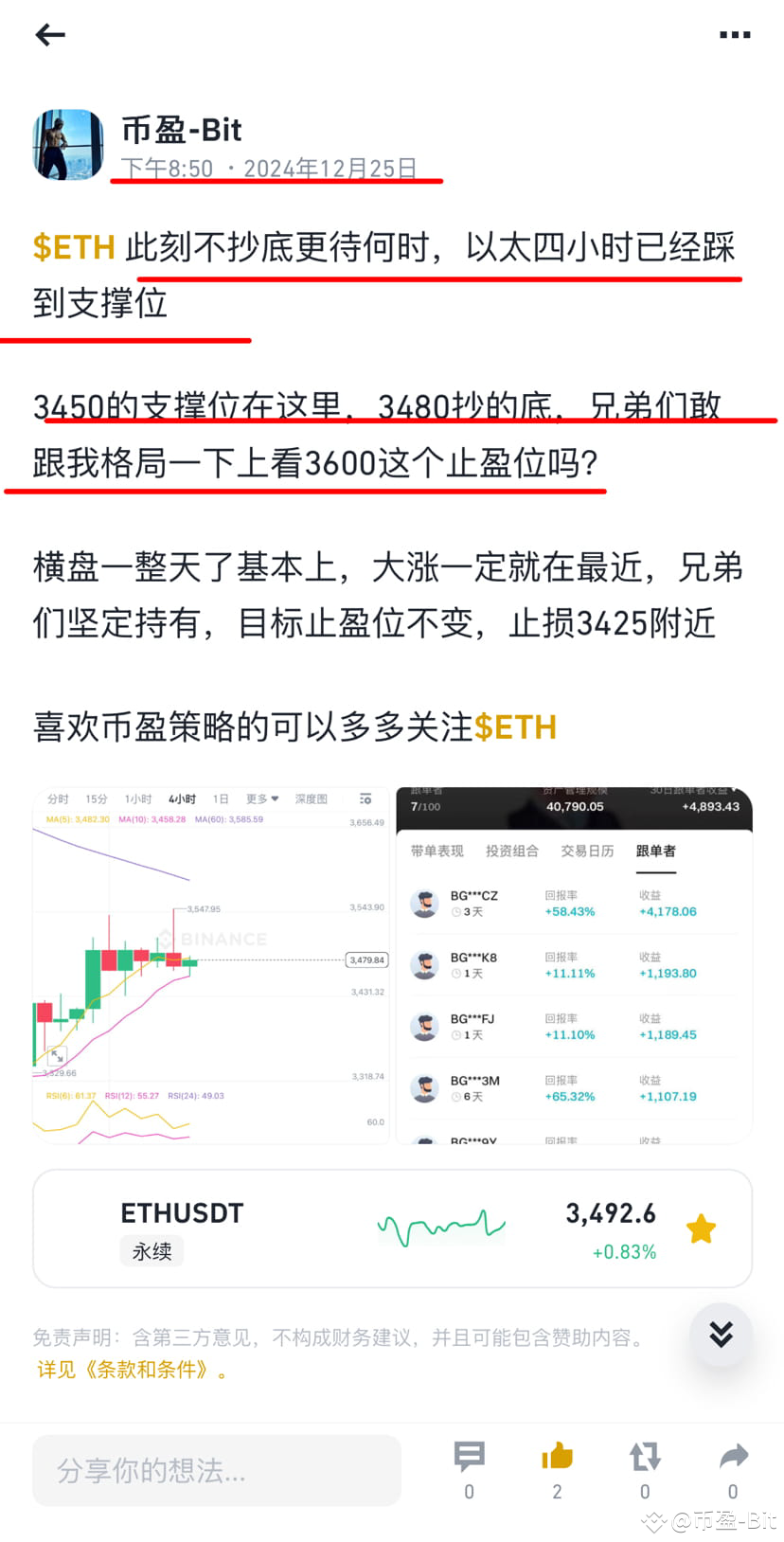 $ETH Ethereum's four-hour support level directly opened a r | 币盈-Bit on ...