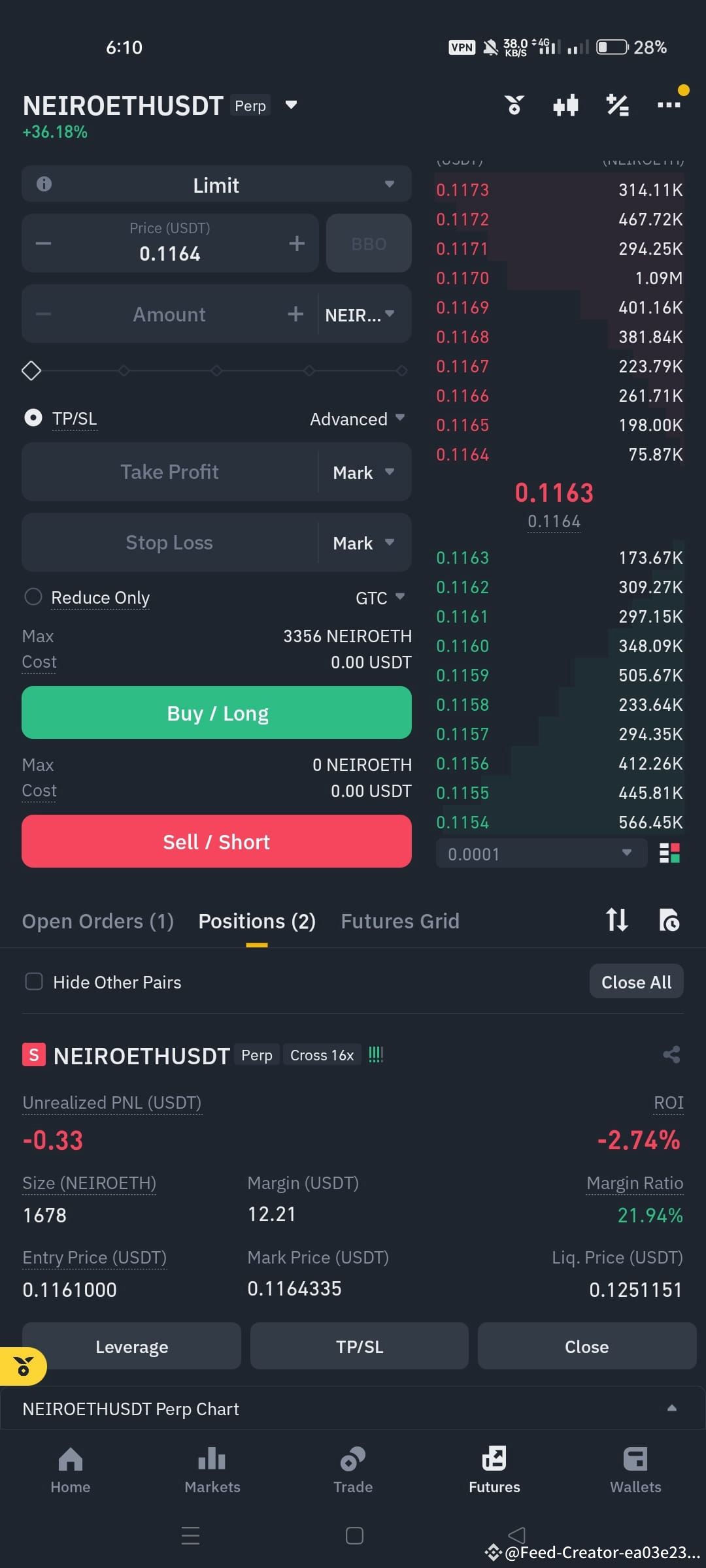 I have done a trade on #NEIROETH sell trade. now what could | Feed ...