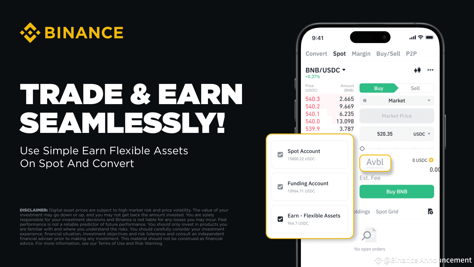 Trade on Binance Spot and Convert Using Simple Earn Flexible Assets! | Binance Announcement on ...