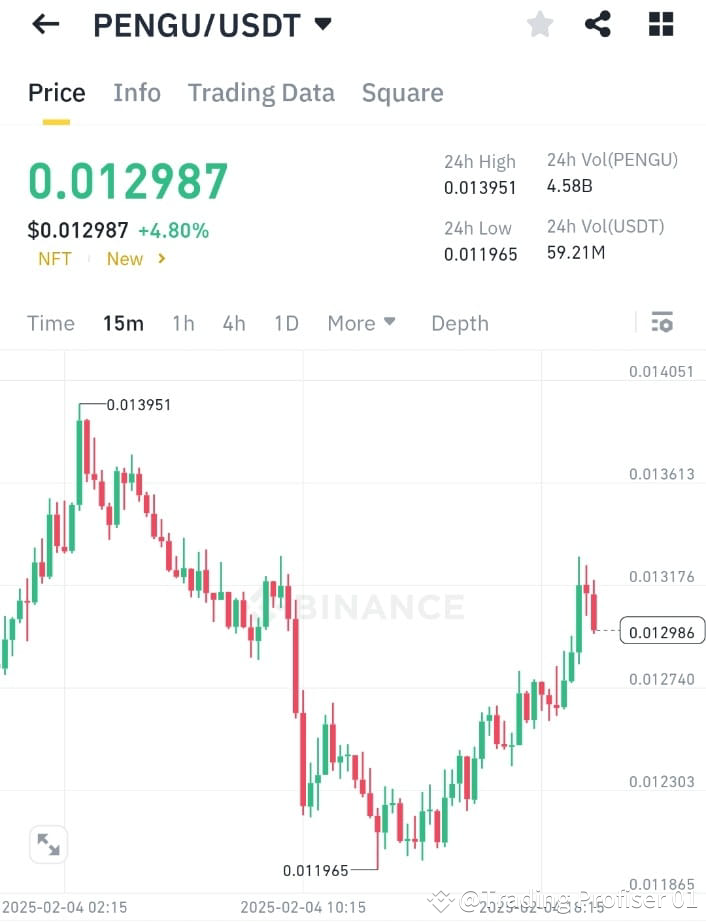 $PENGU /USDT: Price: $0.012987 (+4.80%) Trading Data: | Trading Profiser 01 on Binance Square