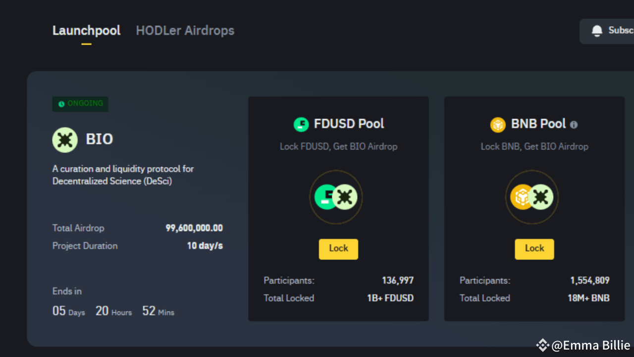Binance Launchpool: Earn Free Bio (BIO) Tokens – Only 5 Days Left! | Emma Billie on Binance Square
