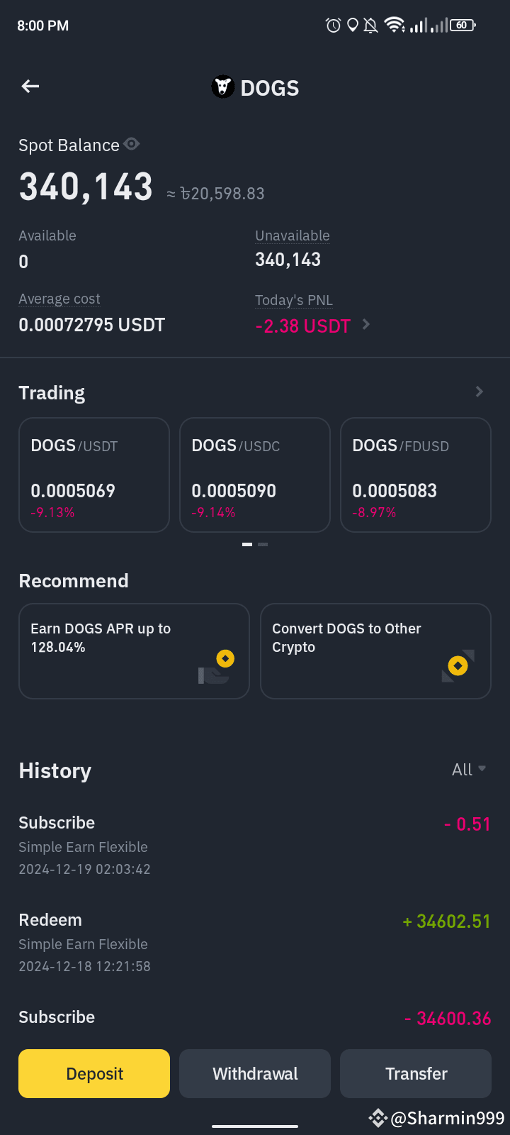 Dogs has grabed my all dollars, I had bought them 0.00072 No | Sharmin999 on Binance Square