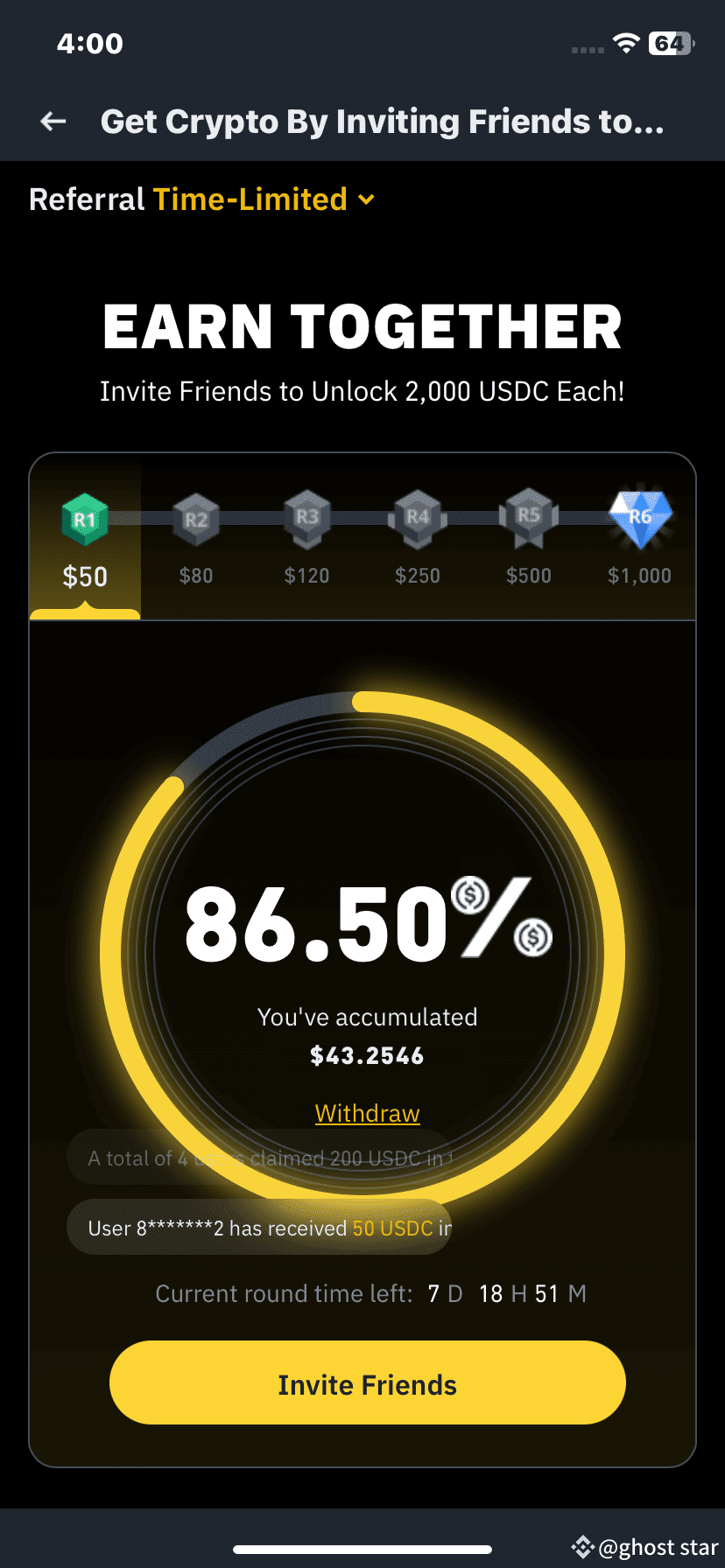 Claim upto 50 USDC I will get 44 USDC now Don’t miss thi | ghost star on Binance Square