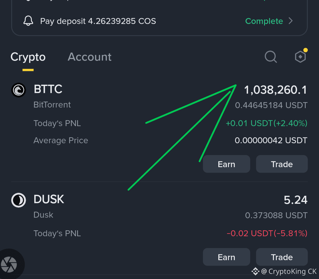 I currently have 1 million $BTTC I think very soon I’ll | CryptoKing CK ...
