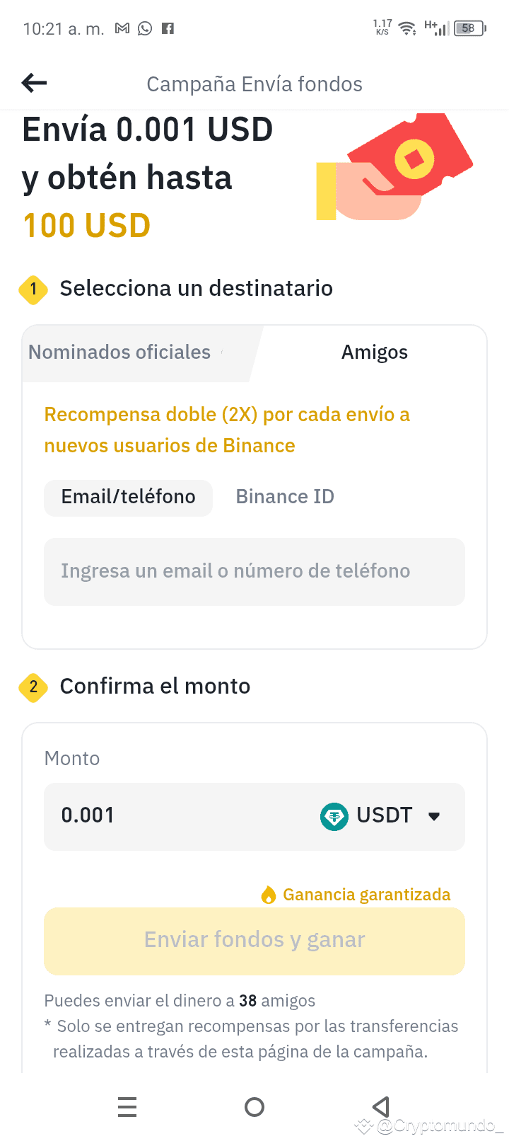 Hello, I still have 38 to send #CampanaEnviaFondos #BinanceP | Cryptomundo_ on Binance Square