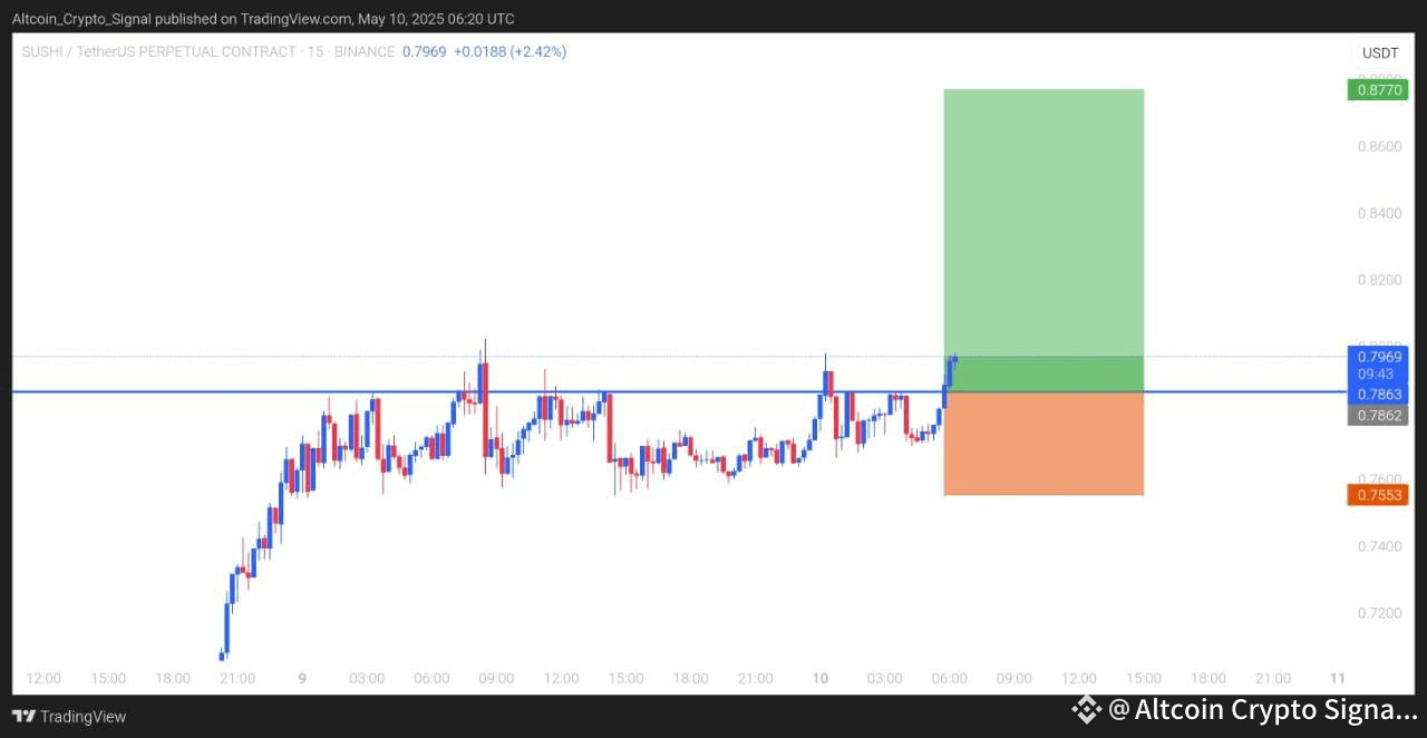️ #SUSHI/USDT LONG🔼 | Leverage - 10x Entry Range - 0.77 | Altcoin Crypto Signal on Binance Square