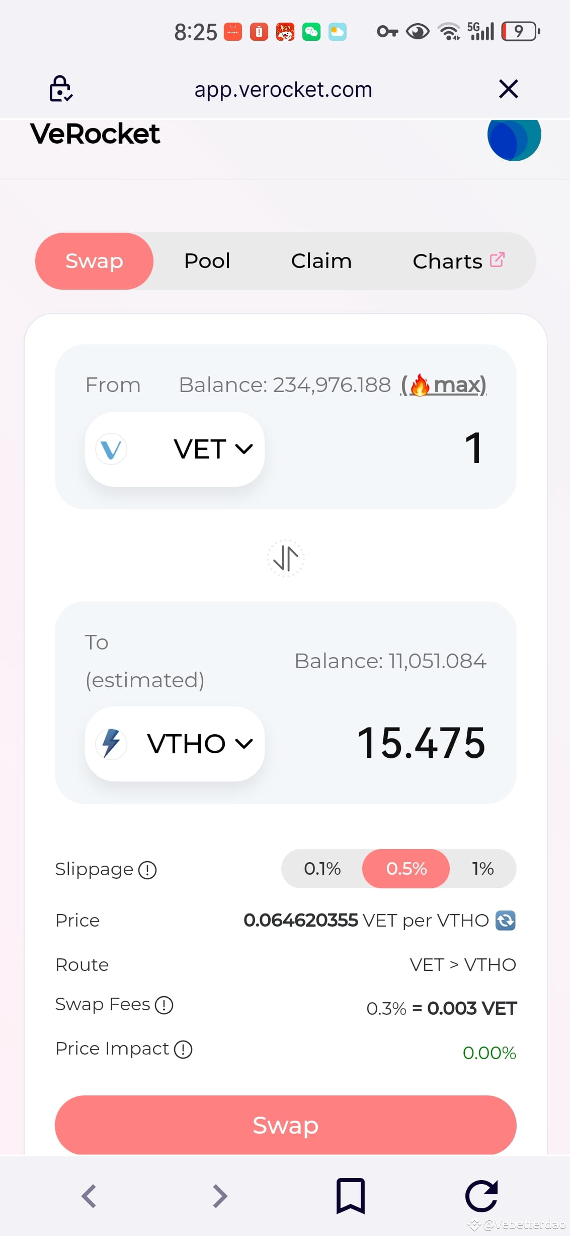 $VET : $VTHO The ratio should be 1:10 Switched some vtho | Vebetterdao ...