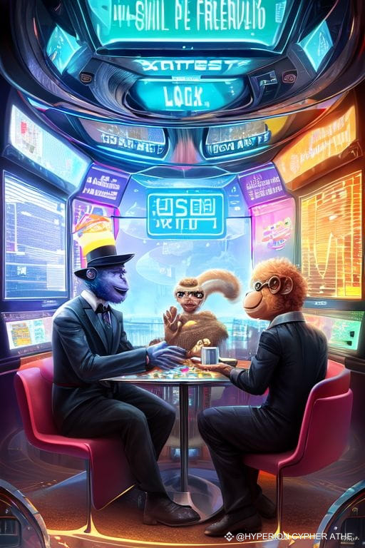 In a virtual café in the Metaverse, three NFT tokens—ApeCoin | HYPERION CYPHER ATHENAEUM on ...