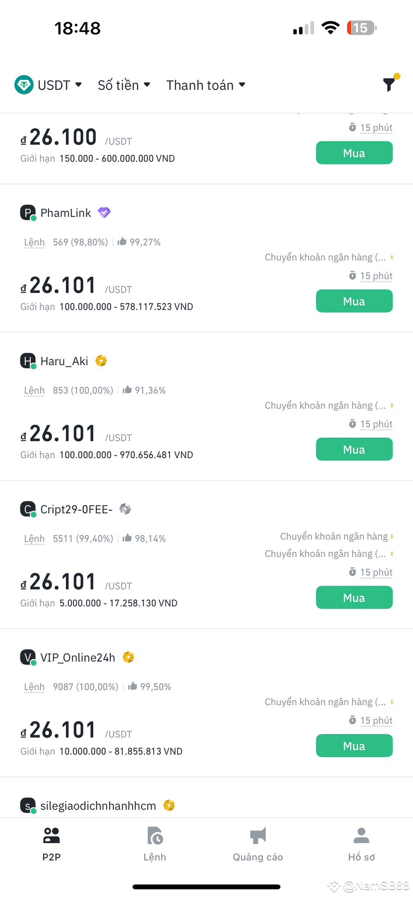 USDT p2p trading has reached 26k1. The market still has man | NamSB88 on Binance Square