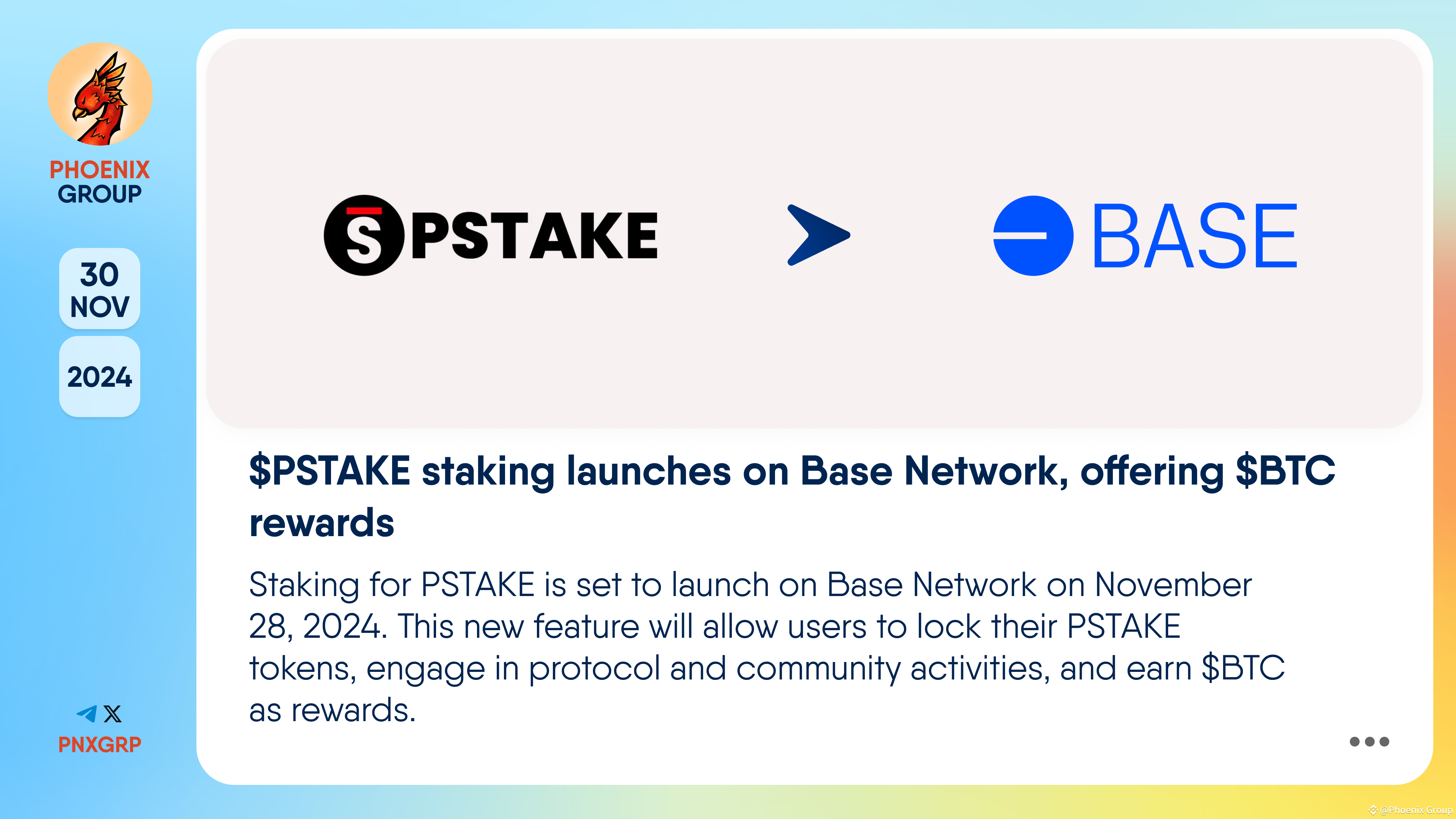 $PSTAKE staking launches on Base Network, offering $BTC rewa | Phoenix Group on Binance Square