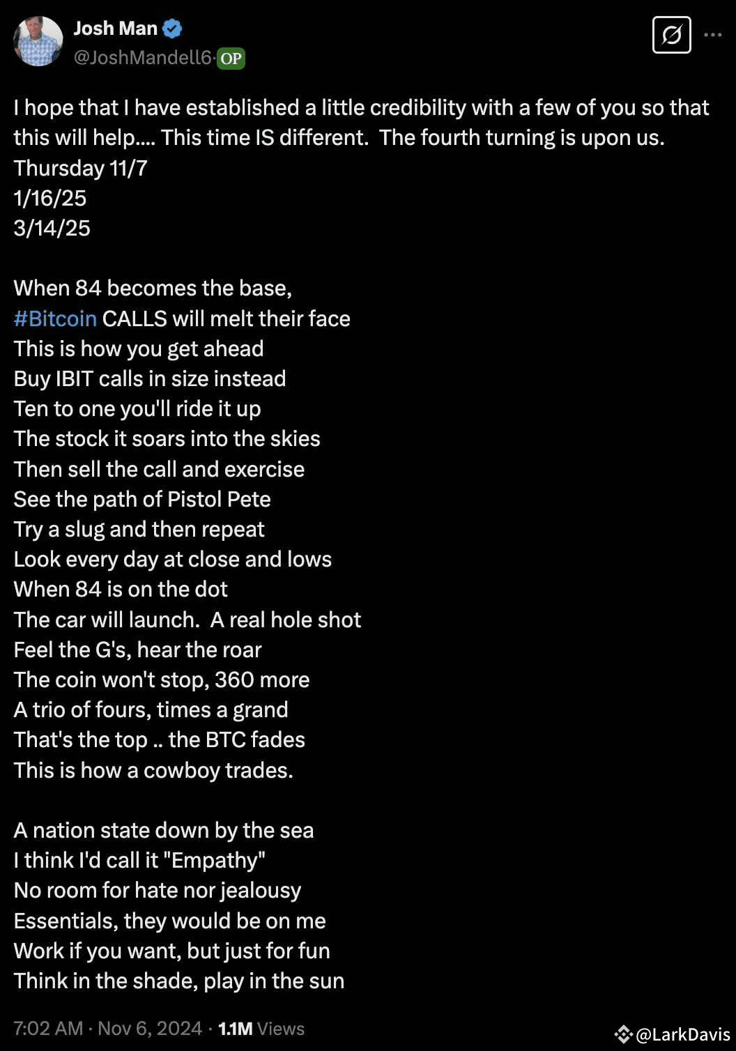 On November 5th 2024, legendary options trader Josh Mandell | LarkDavis ...