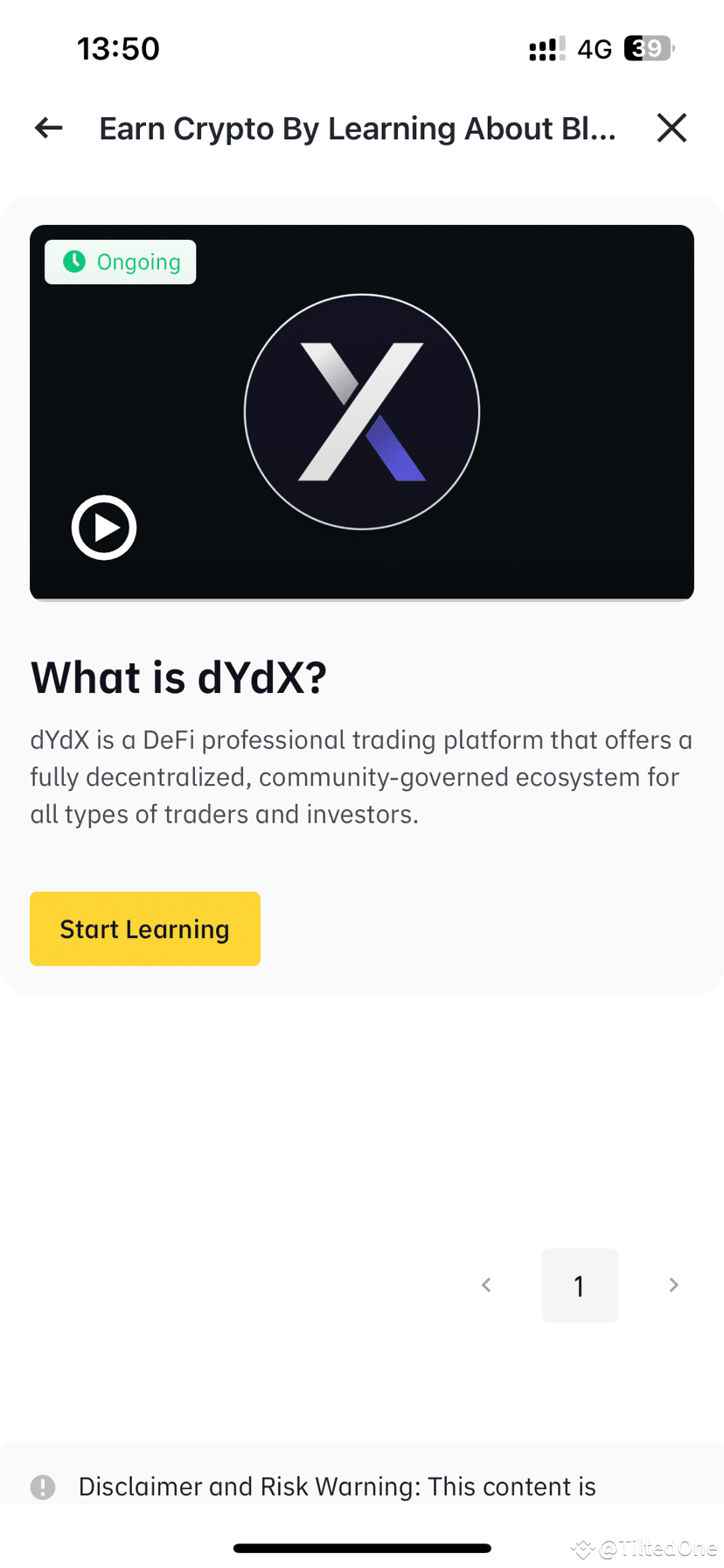 Want to earn some coins? You can earn $DYDX in #LearnAndE | TiltedOne on Binance Square