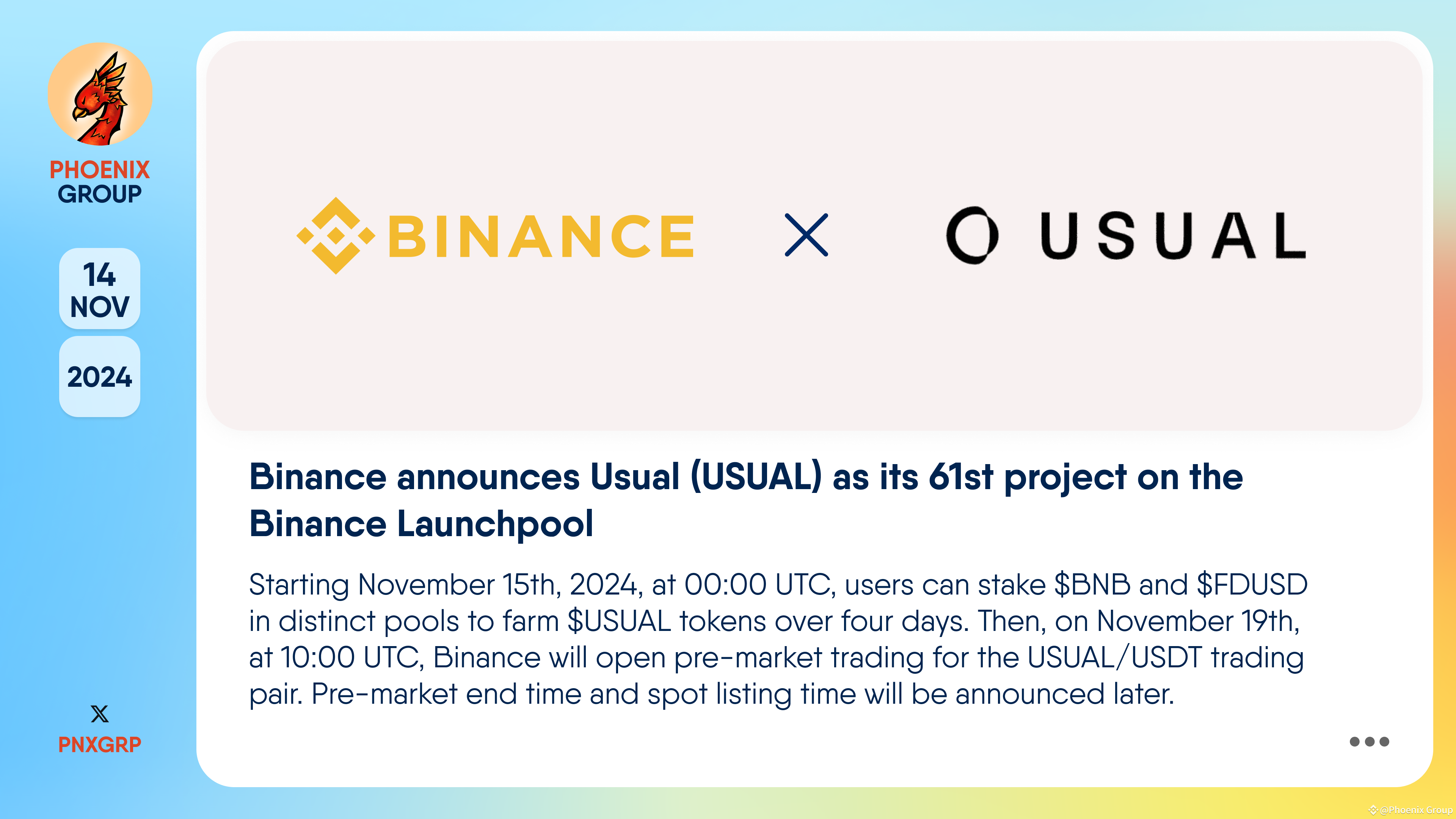Binance announces Usual (USUAL) as its 61st project on the B | Phoenix Group on Binance Square