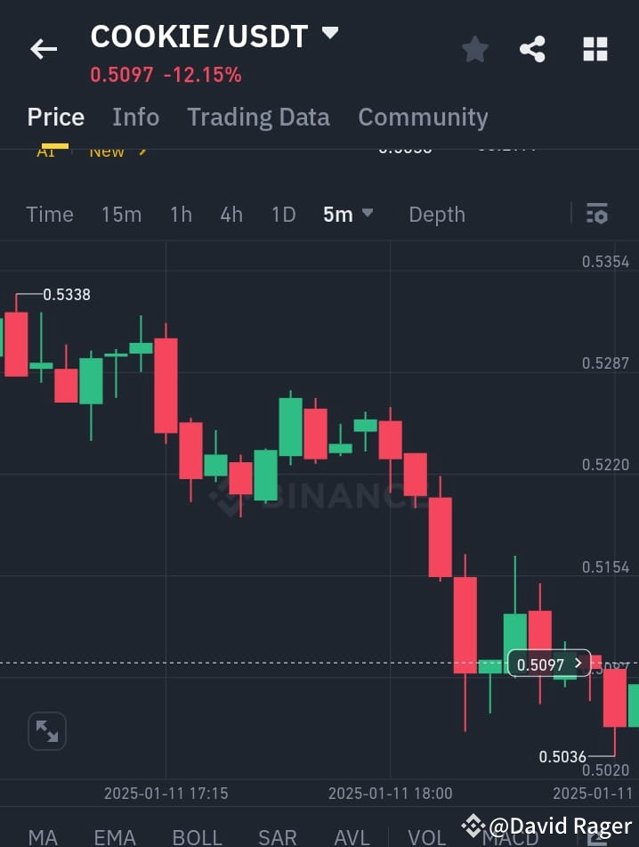 $COOKIE /USDT Overview Current Price: $0.5097 (-12.15%) 2 | David Rager on Binance Square