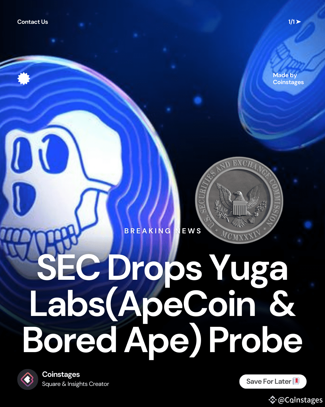 🚨SEC Drops Yuga Labs(ApeCoin & Bored Ape NFT) Probe! The S | Coinstages ...