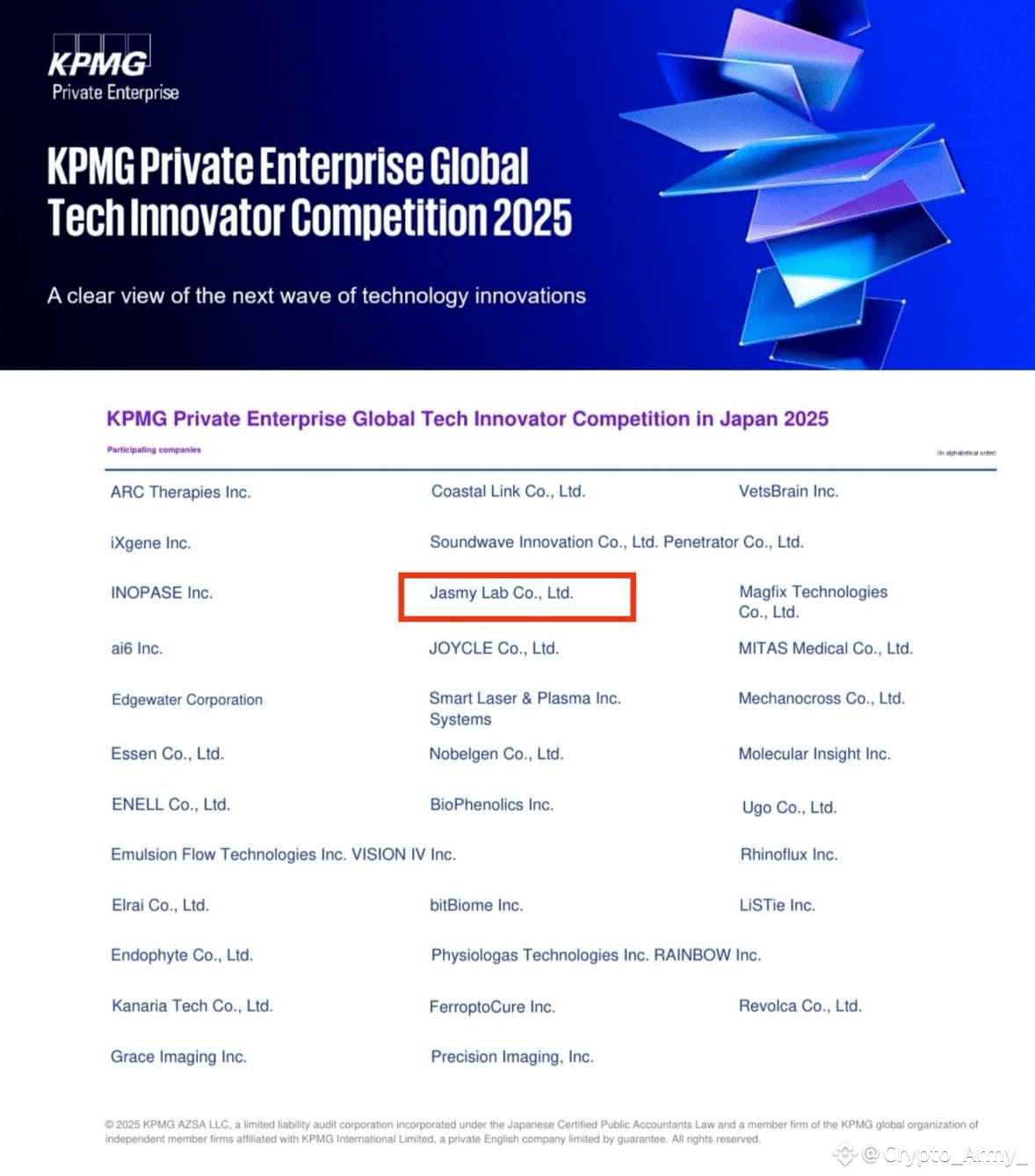 $JASMY Lab’s selection for the 2025 KPMG Private Enterprise | Web3Alert ...