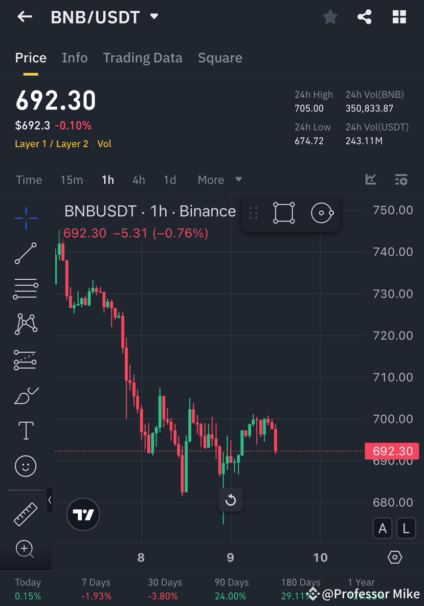 $BNB /USDT Short Trade Signal!🔥💯 Setup: • Entry: $690 • | Professor Mike on Binance Square