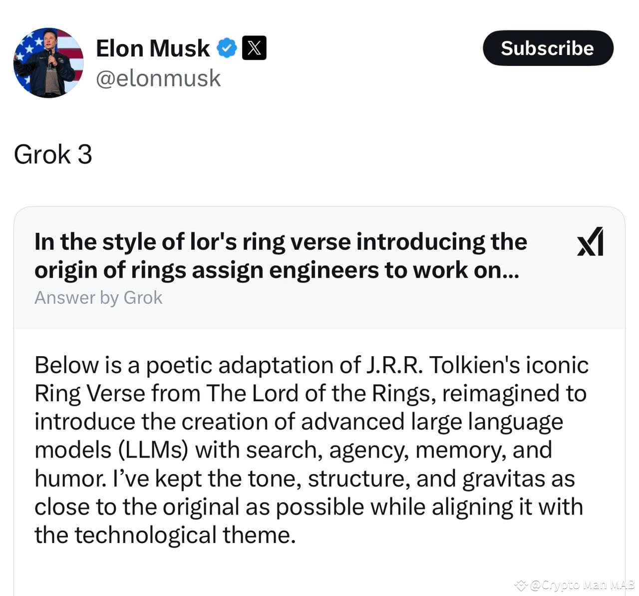 🚨 Elon unveils Grok 3 with epic lore verse — "One mind to r | Crypto ...