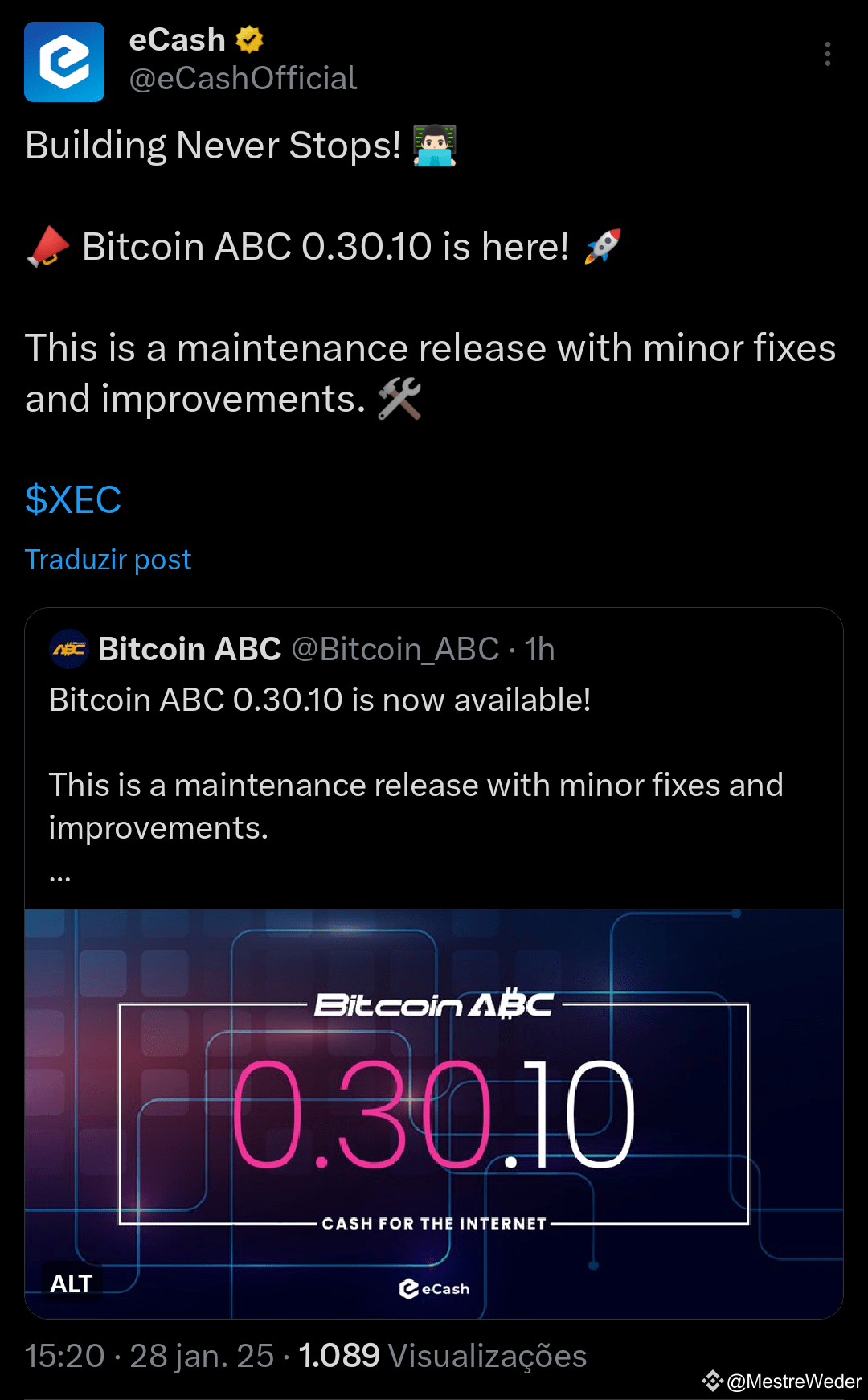 Construction never stops! Bitcoin ABC 0.30.10 is here! Thi | MestreWeder on Binance Square