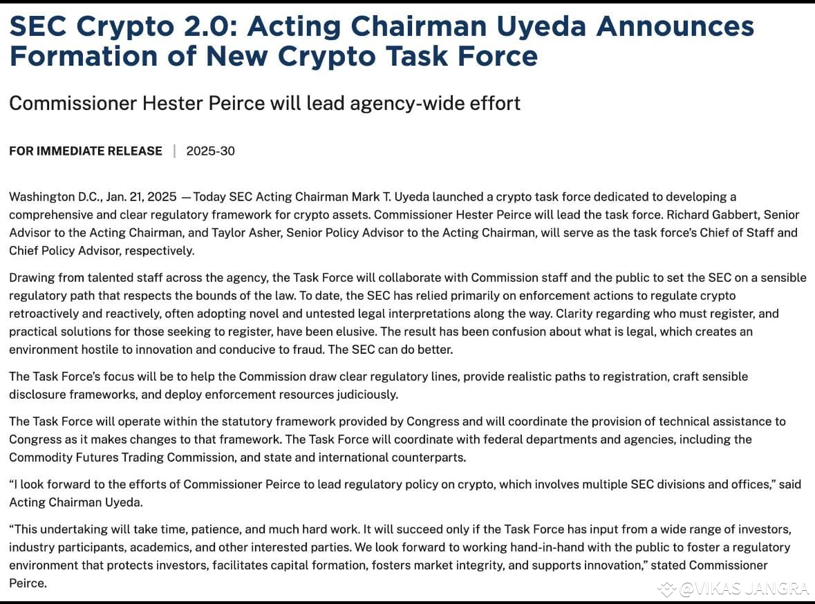 🚀 BIG NEWS: U.S. SEC LAUNCHES NEW TASK FORCE FOR CRYPTO REG | VIKAS JANGRA on Binance Square