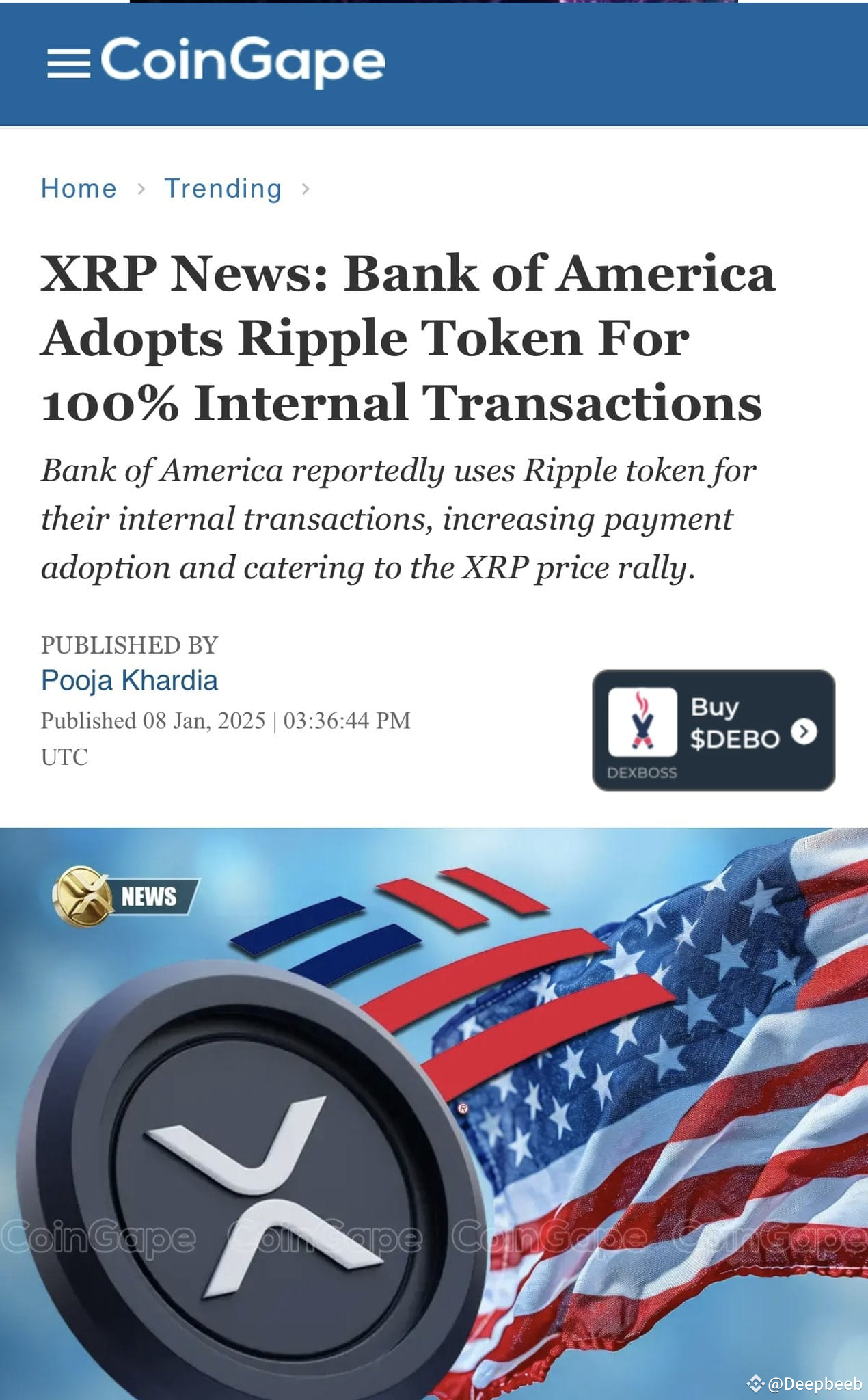 🚨Urgent ‼️ Bank of America adopts Ripple's#XRPtoken for 100 | XRP Zeus ...