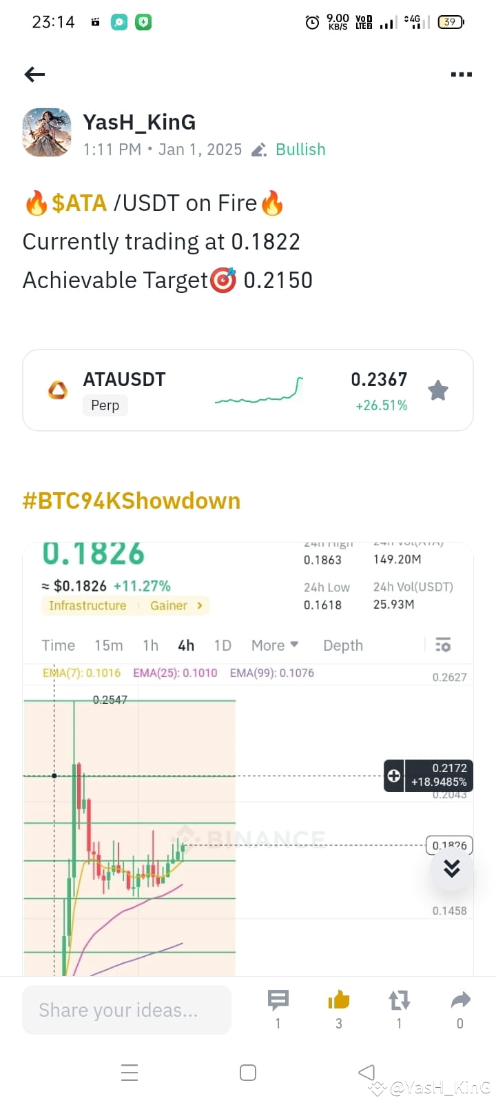 $ATA 🔥🔥Thank You 0.2150 Achieved🎯 Next To reach upto 0.3, | YasH_KinG ...