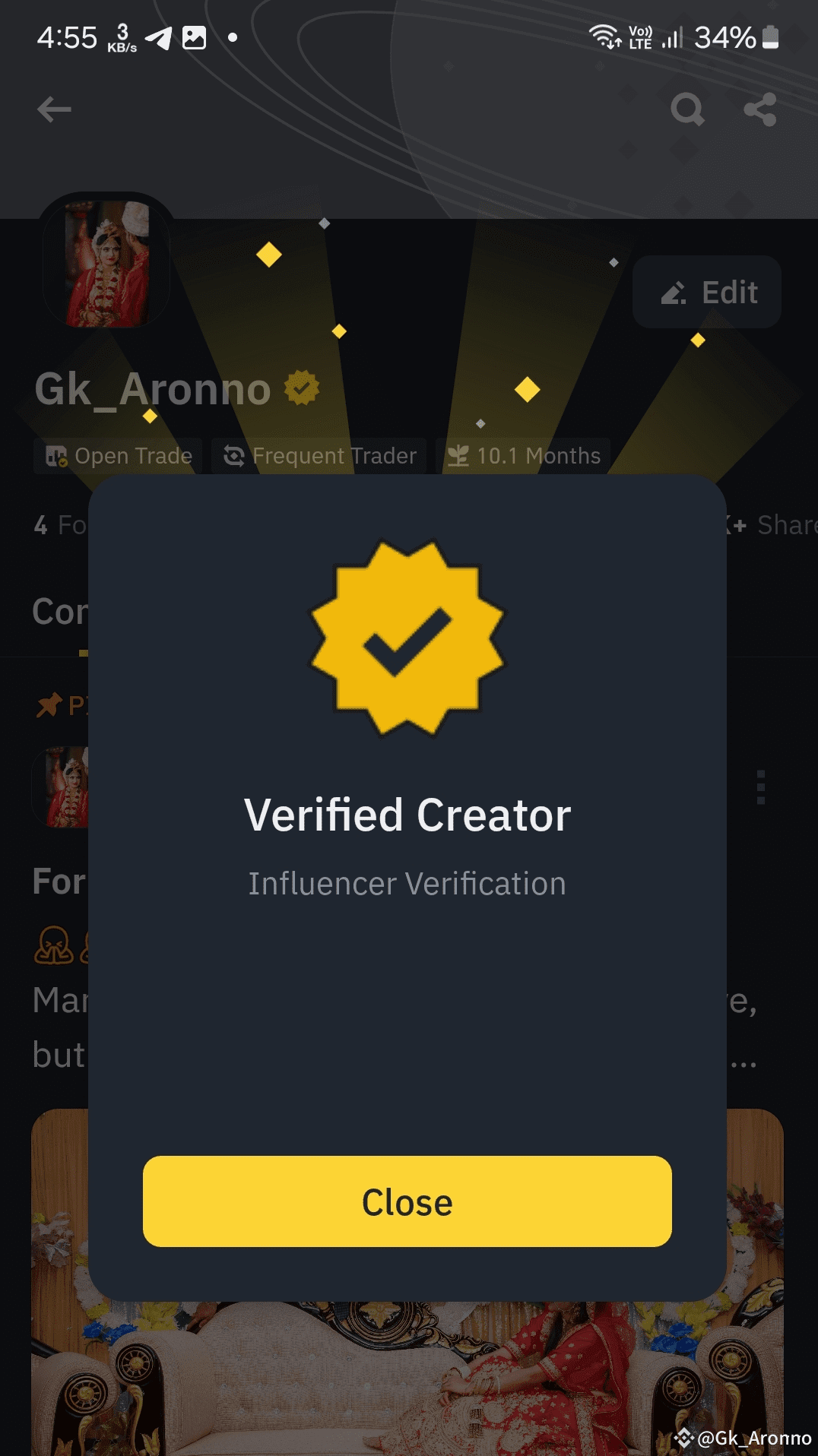Today i got Binance square Verification badge As a profe | Gk_Aronno on Binance Square